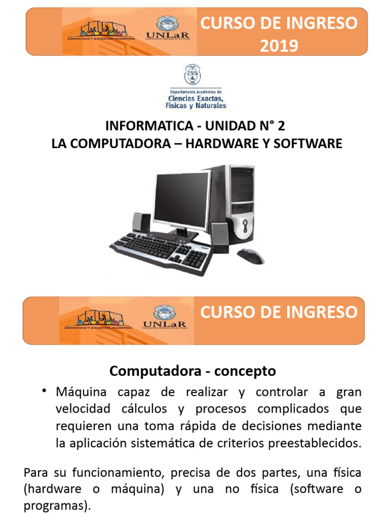 Presentacion Curso de Ingreso - Unidad 2 - La Computadora HW y SW | PDF ...