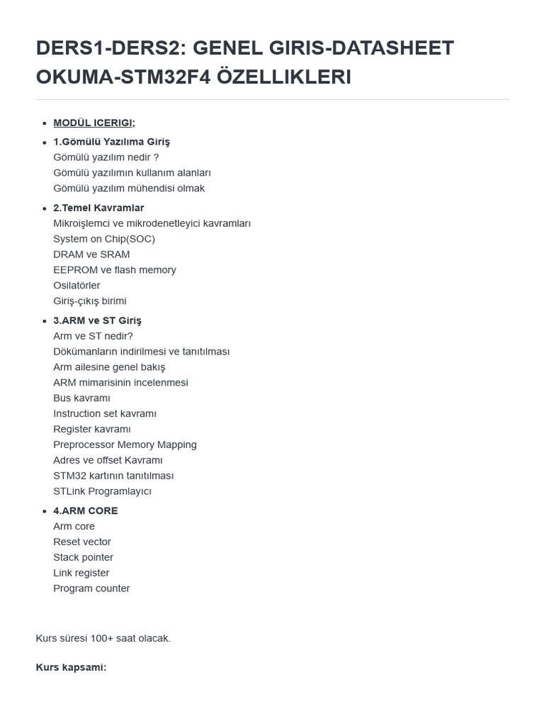 Modül1-Ders1-Ders2 - Genel Giris-Datasheet Okuma-Stm32f4 Özellikleri | PDF