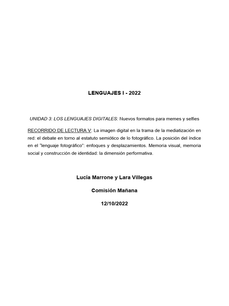Lenguajes I - Recorrido de Lectura V | Descargar gratis PDF | Realidad | Los símbolos