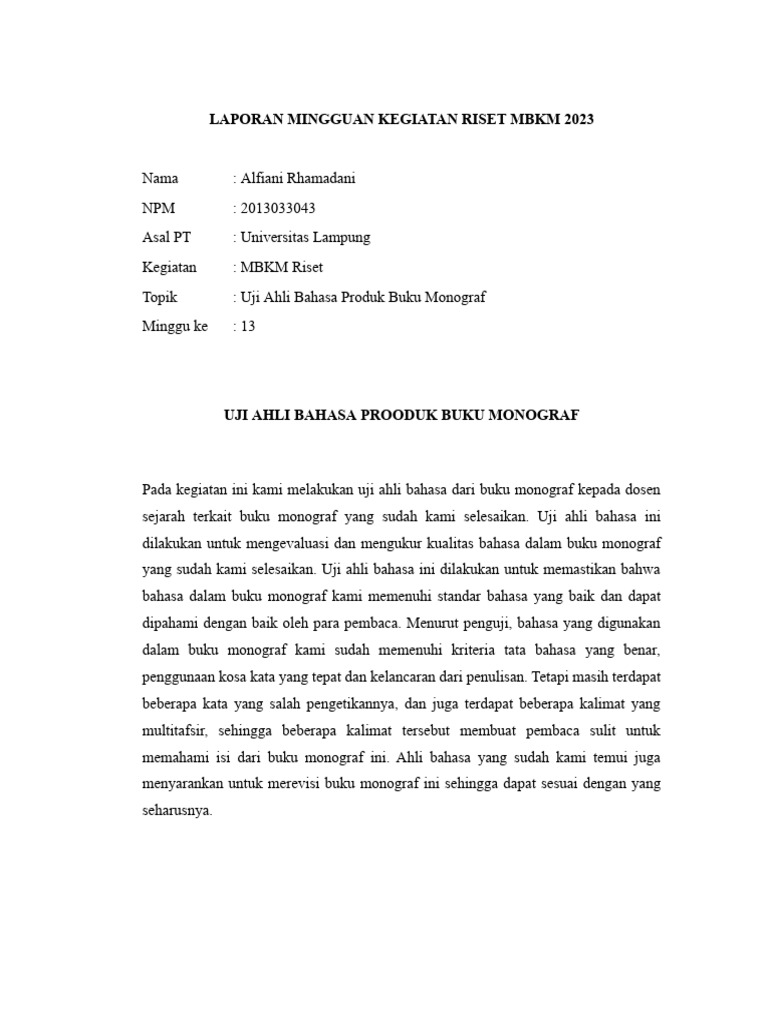 Laporan Minggu Ke 13 Kegiatan Riset MBKM 2023 | PDF