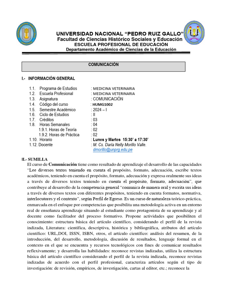 Morillo Valle, Daria Nelly-Sílabo de Comunicación - Med. Veterinaria ...