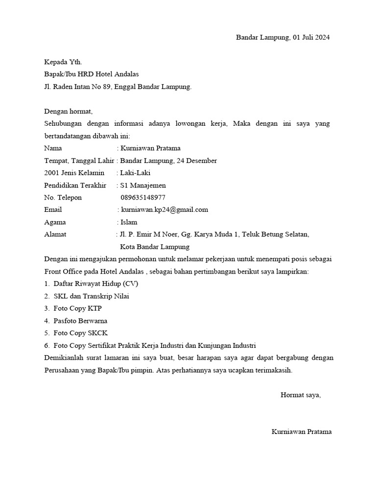 Template Lamaran Map Coklat | PDF