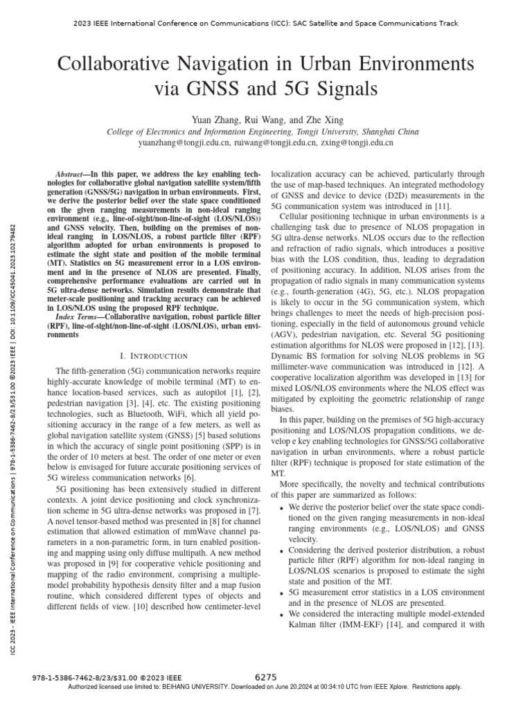 Collaborative Navigation in Urban Environments Via GNSS and 5G Signals | PDF | Navigation | Wireless