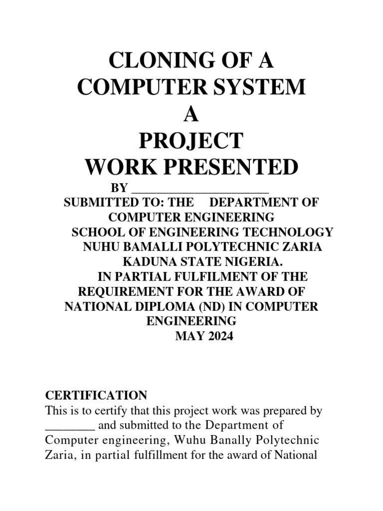 Cloning of A Computer System | PDF | Central Processing Unit | Computer ...