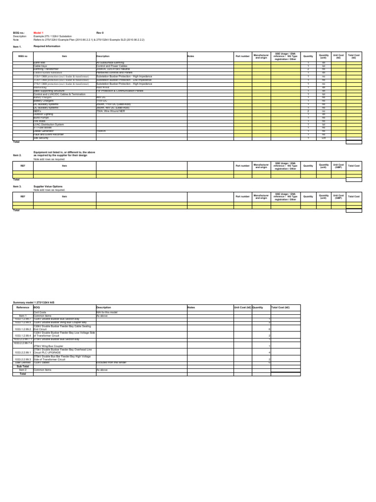 Model 1 Example 275 - 132kV AIS BOQ | PDF | Transformer | Electrical ...