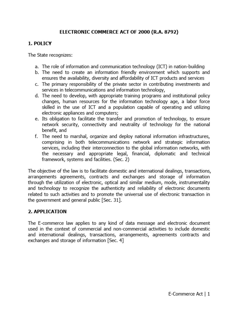 Electronic Commerce Act Handouts For BCC | PDF | Information | Computer ...