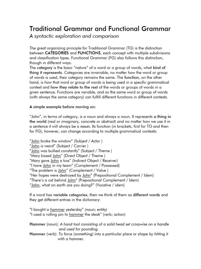 Functional To Traditional Grammar - Summary | PDF | Verb | Clause