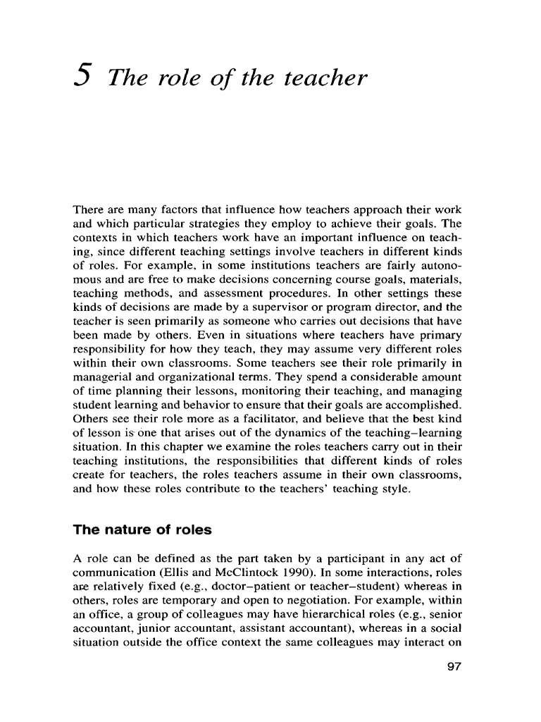 Understanding Teacher Roles in Education | PDF | Teachers | Learning