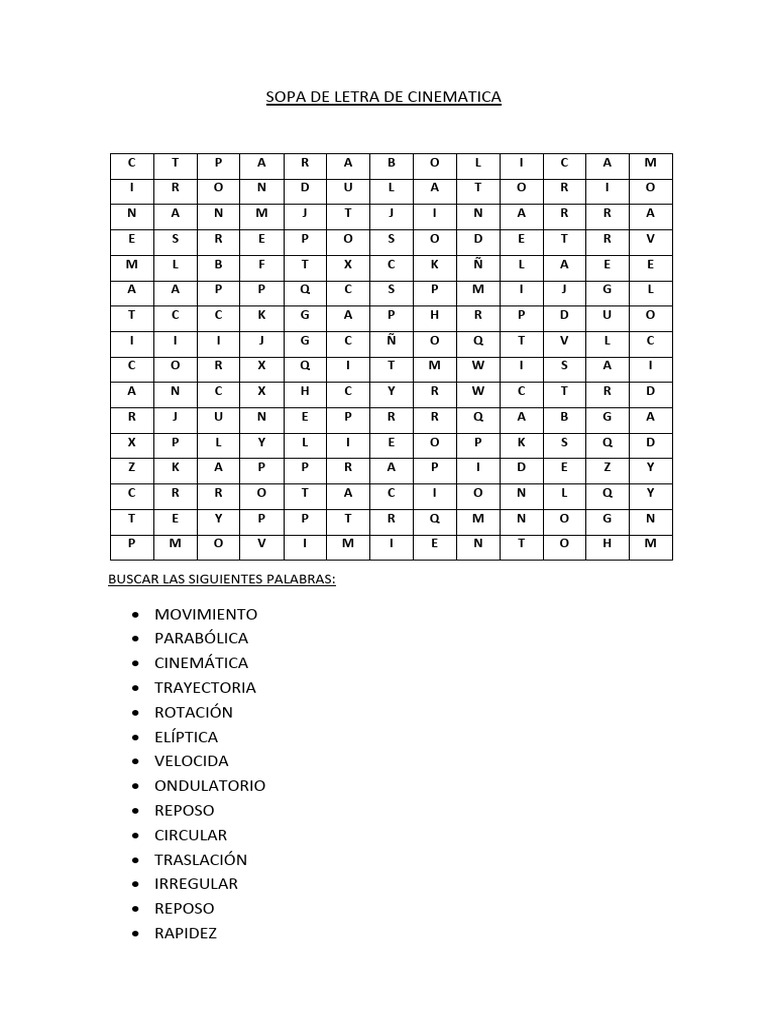 Sopa de Letra de Cinematica | PDF | Finanzas y dinero