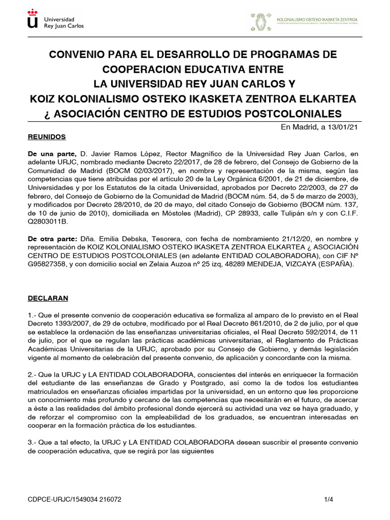 Convenio 1549034 - KOIZ KOLONIALISMO OSTEKO IKASKETA ZENTROA ELKARTEA ...
