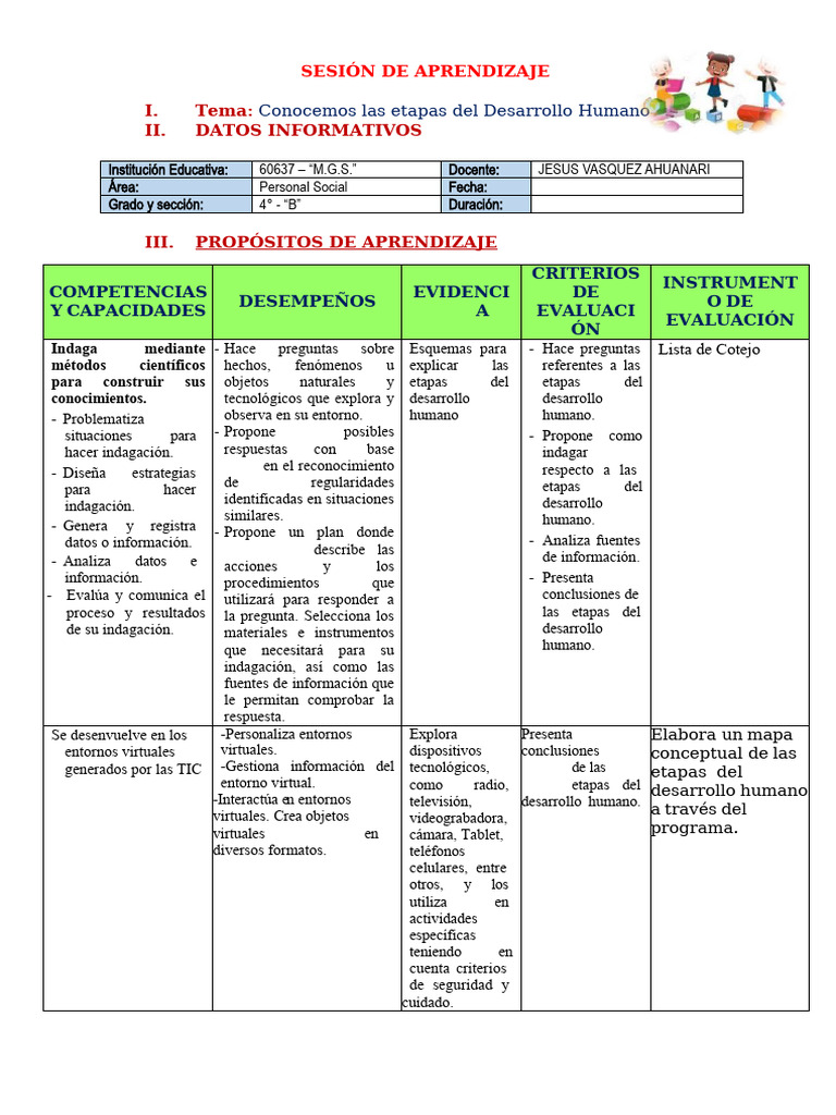 Sesion-De-Aprendizaje-Etapas J | PDF | Aprendizaje | Evaluación Sesion-De-Aprendizaje-Etapas J | PDF | Aprendizaje | Evaluación