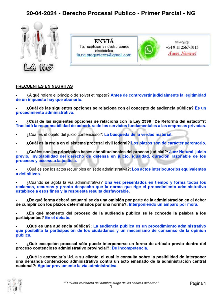 Preguntero Derecho Procesal Público - Primer Parcial | PDF | Ley procesal | Sentencia (ley)