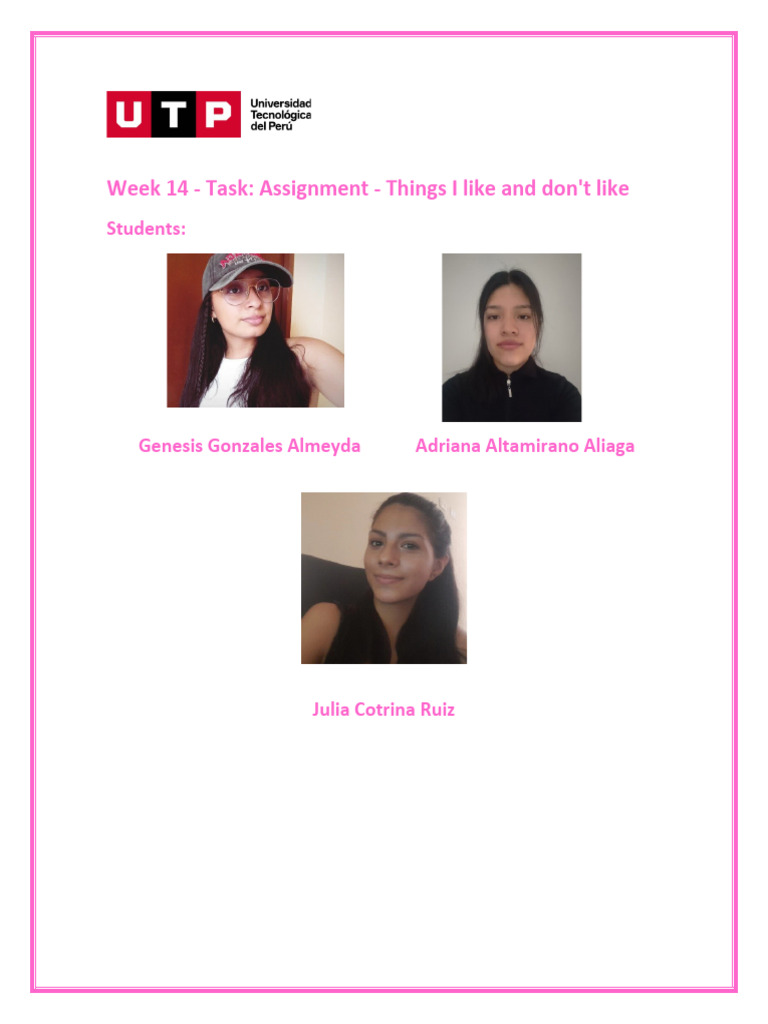 Week 14 - Task Assignment - Things I Like and Don't Like | PDF