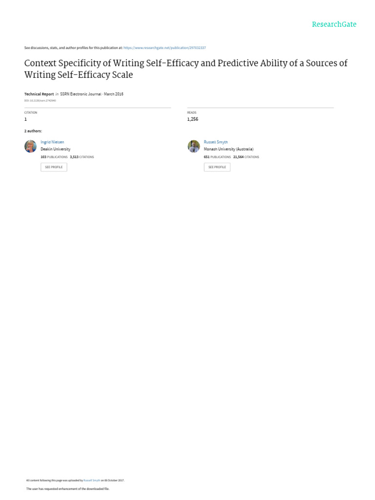 Context Specificity of Writing Self-Efficacy and Predictive Ability of A Sources of Writing Self ...