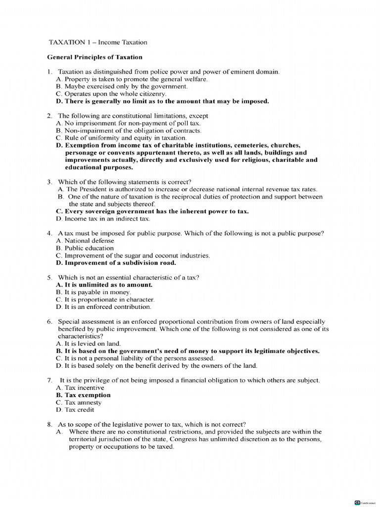 BAM 031 Reviewer - General Principles of Taxation | PDF