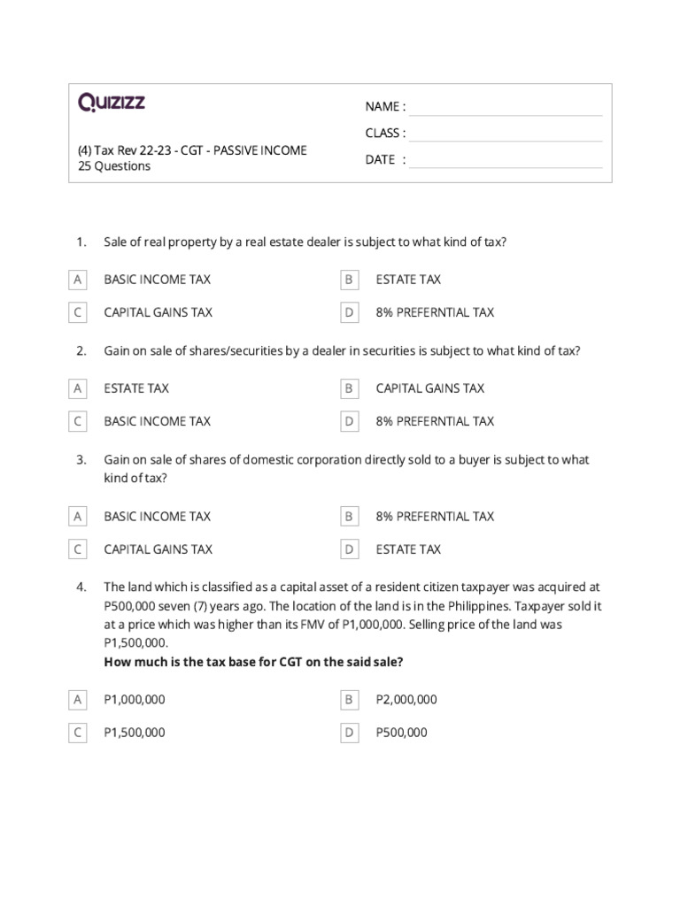 Bam 031 Remote Quiz 02.09.22 | PDF | Capital Gains Tax | Taxes