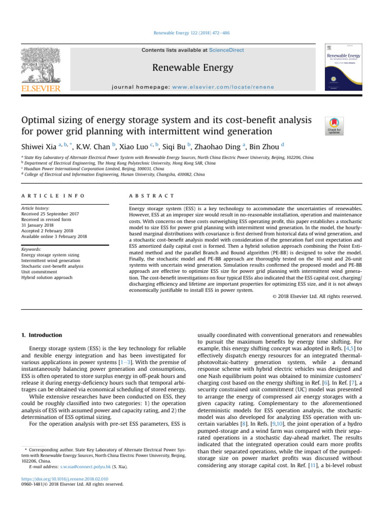 Optimal Sizing of Energy Storage System and Its Cost-Benefit Analysis ...