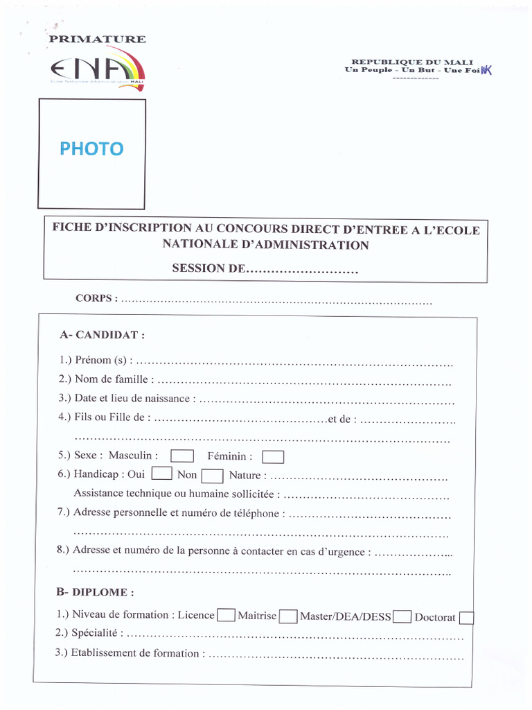 Fiche Candidature Concours Direct | PDF