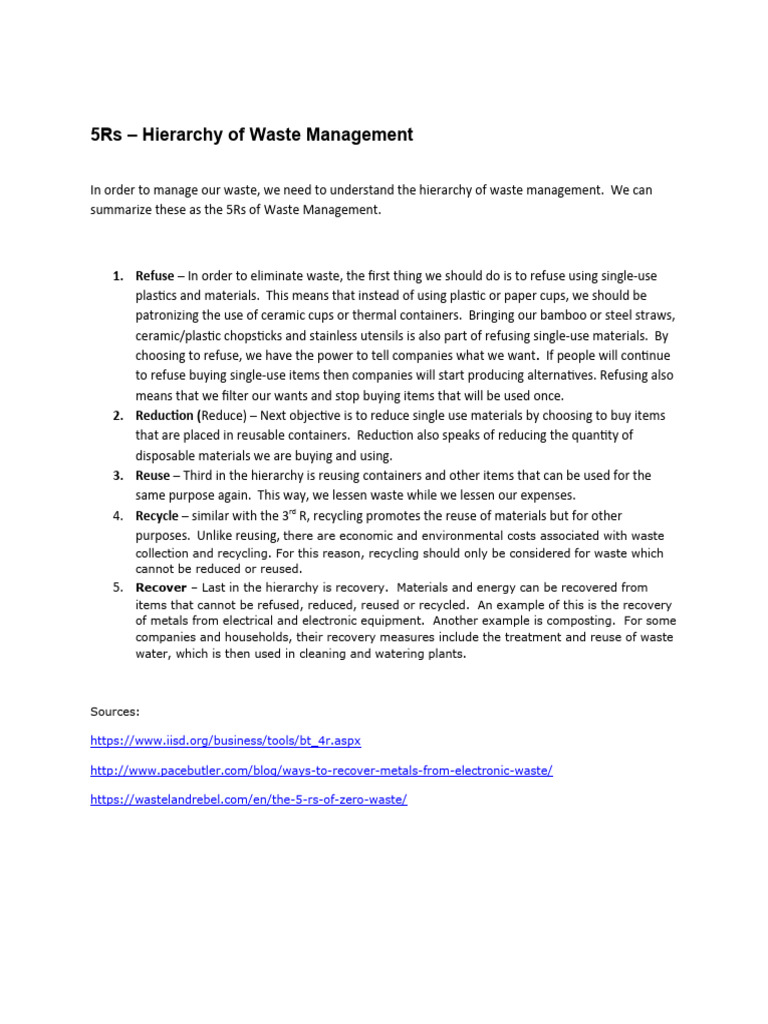 5Rs of Waste Management Explained | PDF