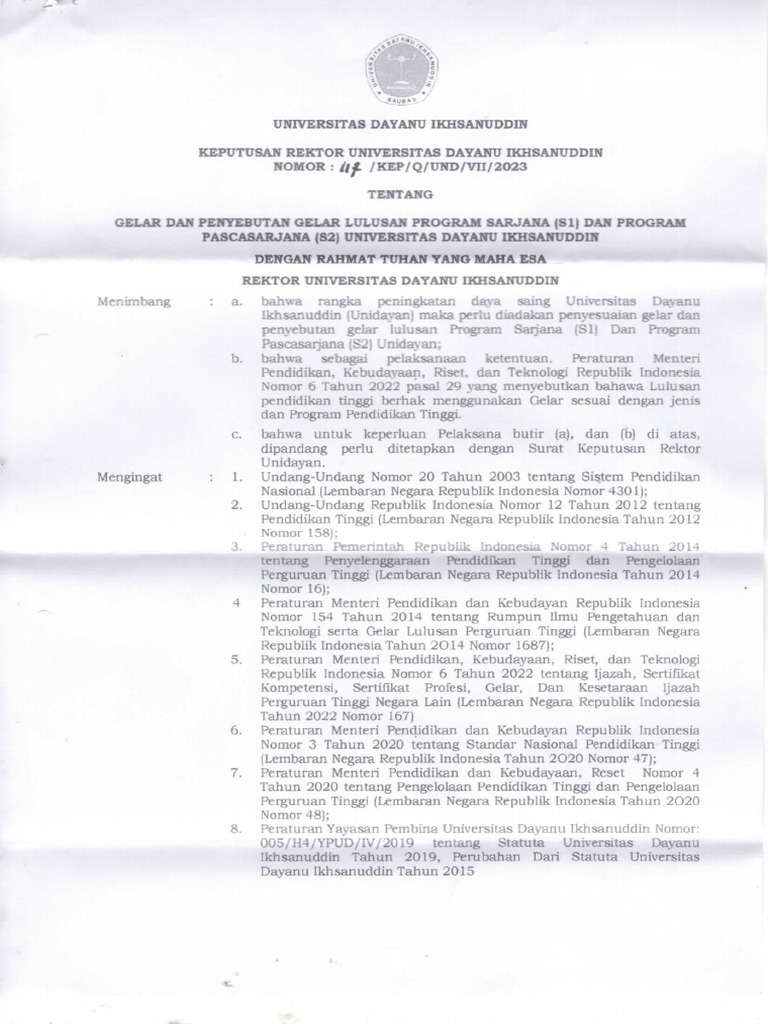 SK Gelar Dan Penyebutan Gelar Program Sarjana Dan Pascasarjana (01-07 ...