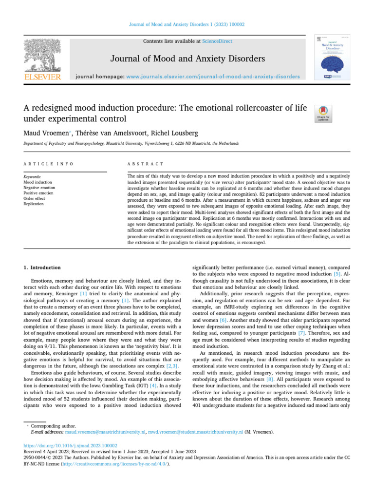 A Redesigned Mood Induction Procedure The Emotional - 2023 - Journal of Mood An | PDF | Mental ...
