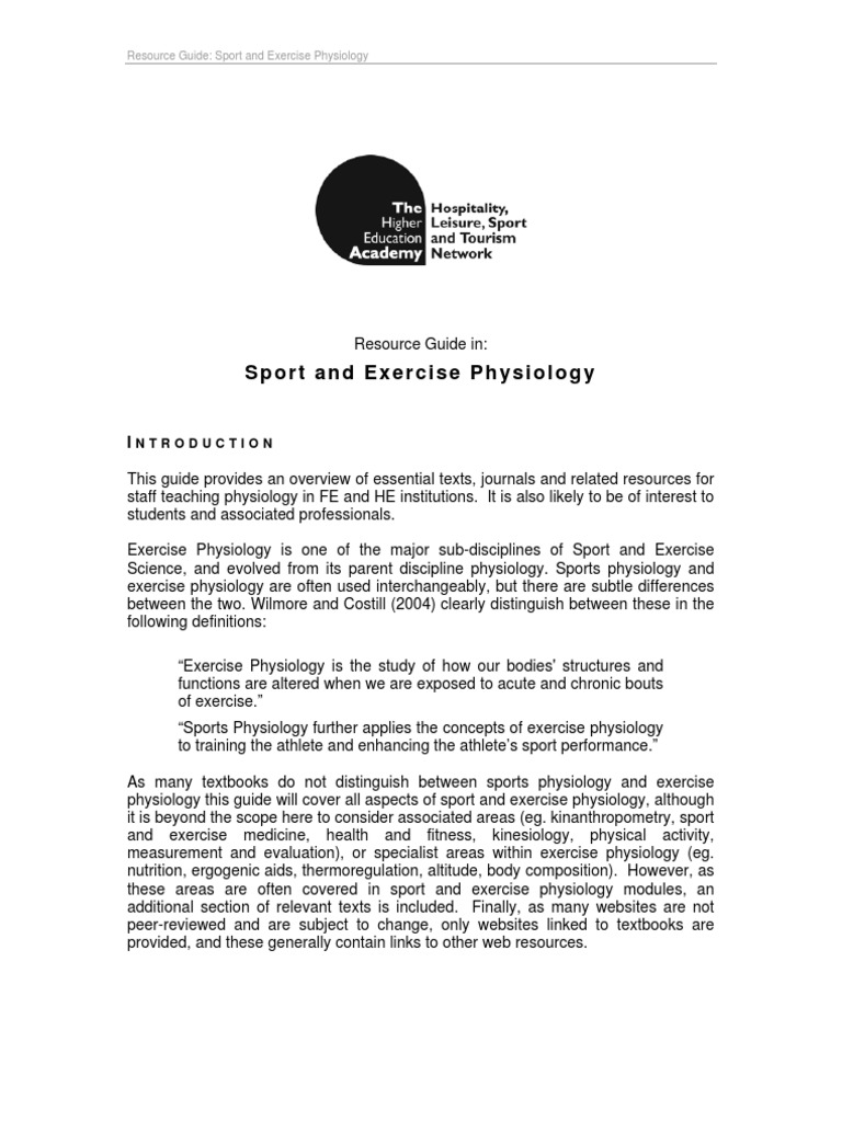 Sport and Excercise Physiology | PDF