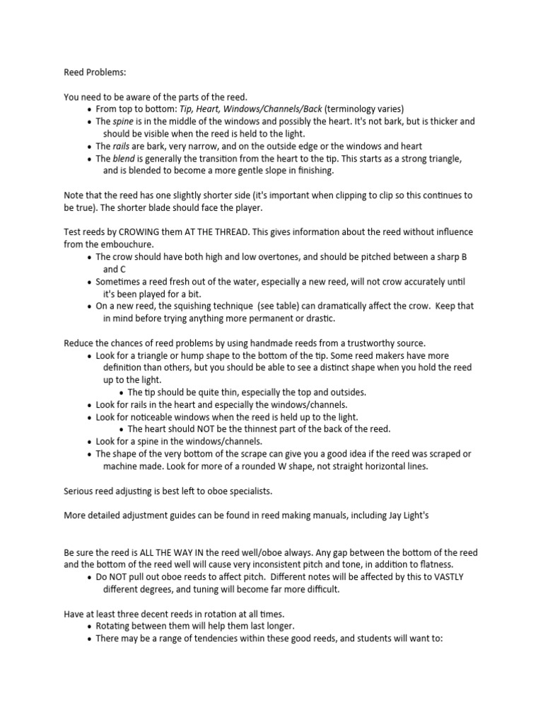 Fixing Flat Oboe Reeds Guide | PDF | Oboe