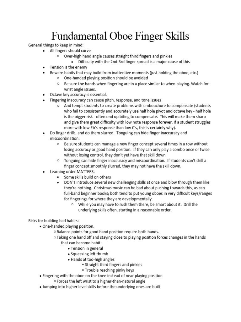 Essential Oboe Finger Techniques | PDF | Finger | Oboe