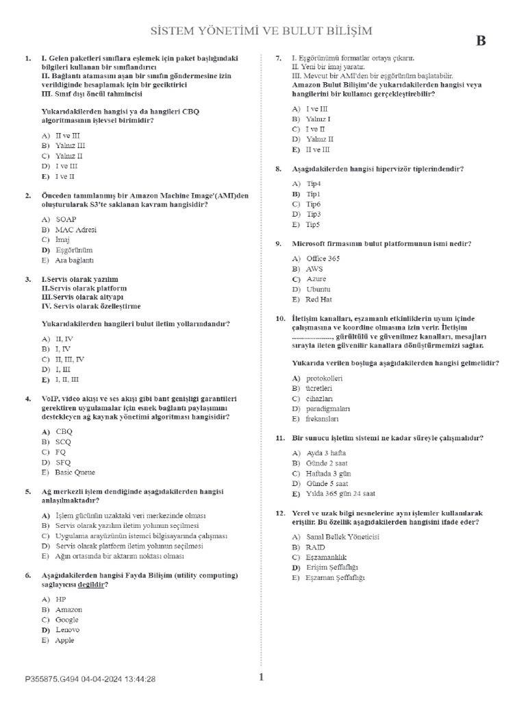 Sistem Yonetimi Bulut 2024 Vize | PDF