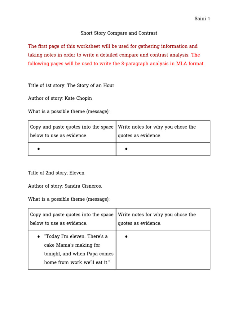 Compare and Contrast: Two Short Stories | PDF | Behavioural Sciences ...