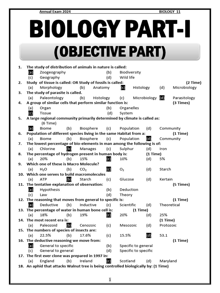 1st Year Biology Guess Paper 2024 (MCQS) | PDF | Cofactor (Biochemistry ...