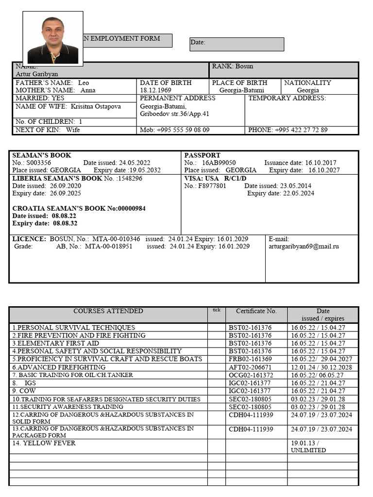 Seaman'S Book Passport: 7. Basic Training For Oil/Ch - Tanker | PDF ...
