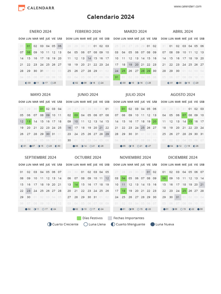 Calendario 2024 para Imprimir - Calendarr | PDF | Días festivos | Observancias