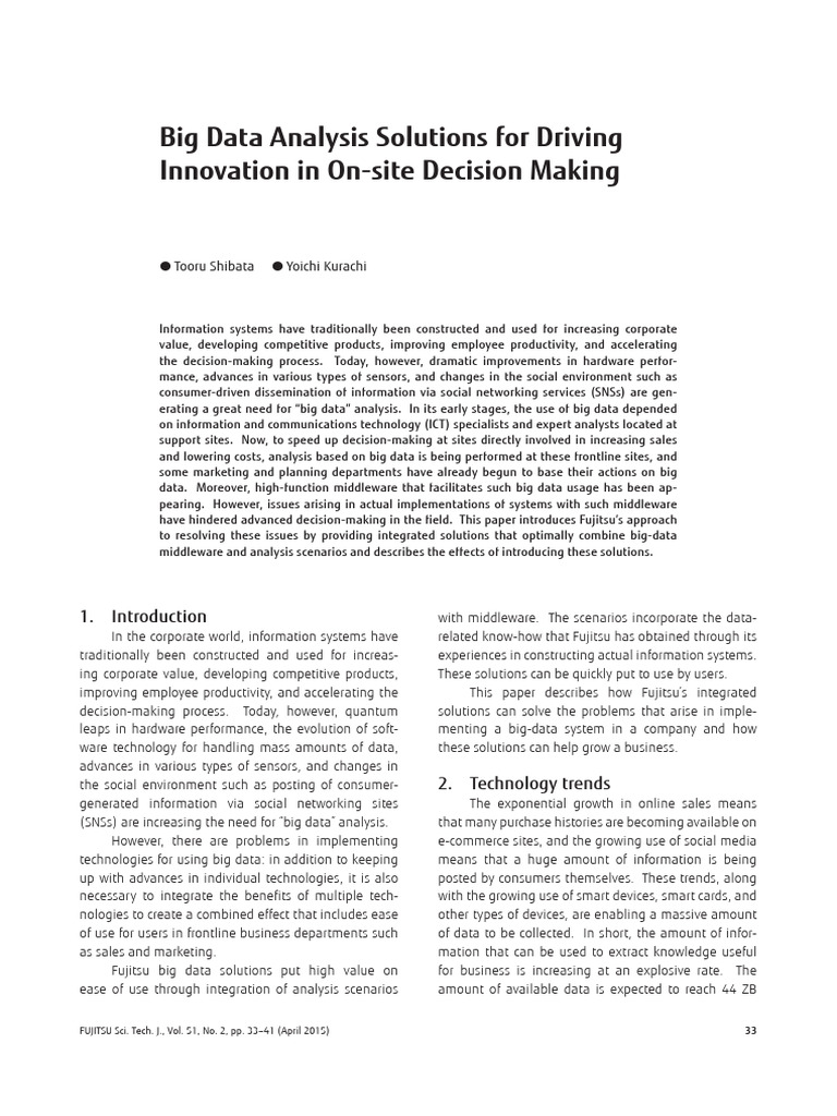 Big Data Analysis Solutions For Driving Innovation in On-Site Decision Making | PDF | Big Data ...