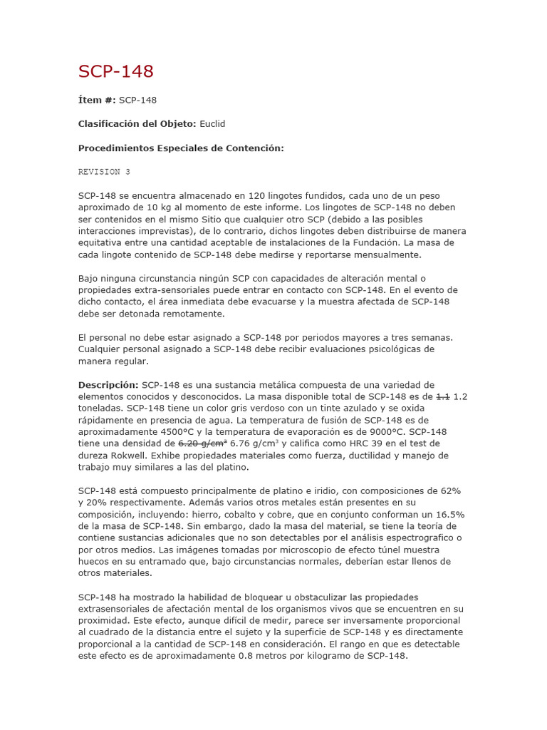 Propiedades y Contención de SCP-148 | PDF | Masa | Materiales