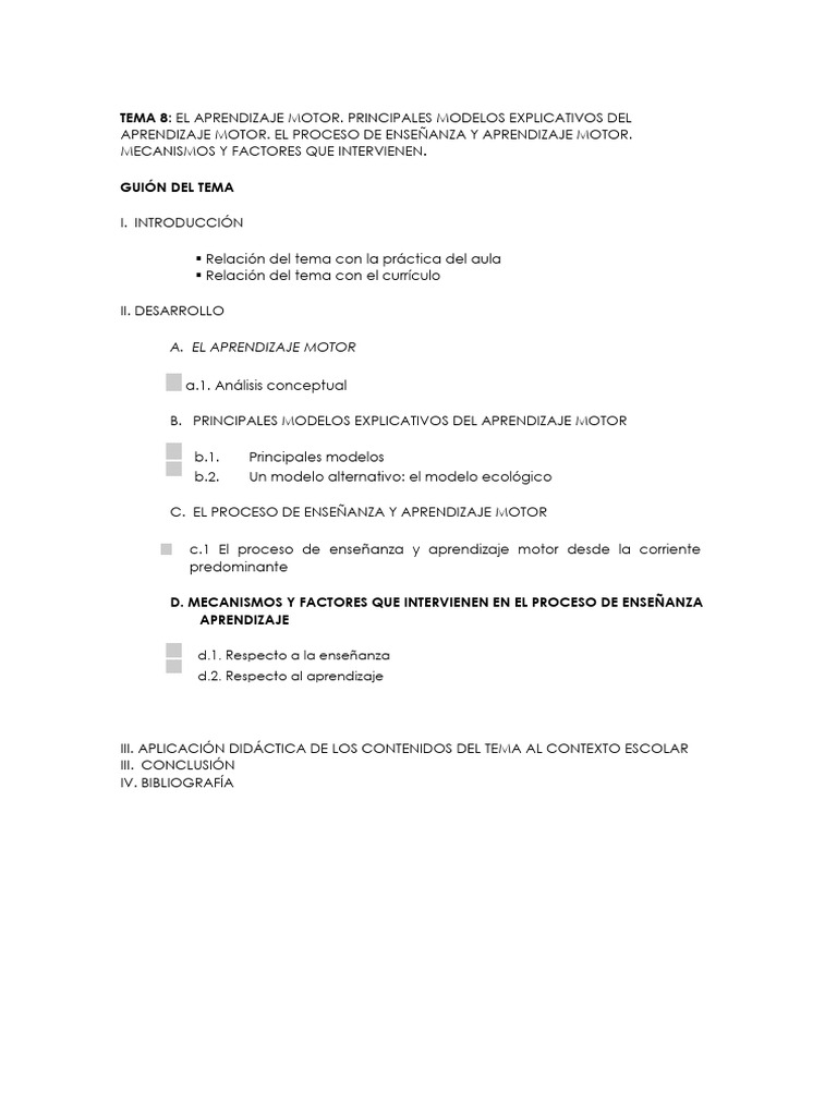 06 Tema 8 El Aprendizaje Motor | PDF | Aprendizaje | Enseñando 06 Tema 8 El Aprendizaje Motor | PDF | Aprendizaje | Enseñando