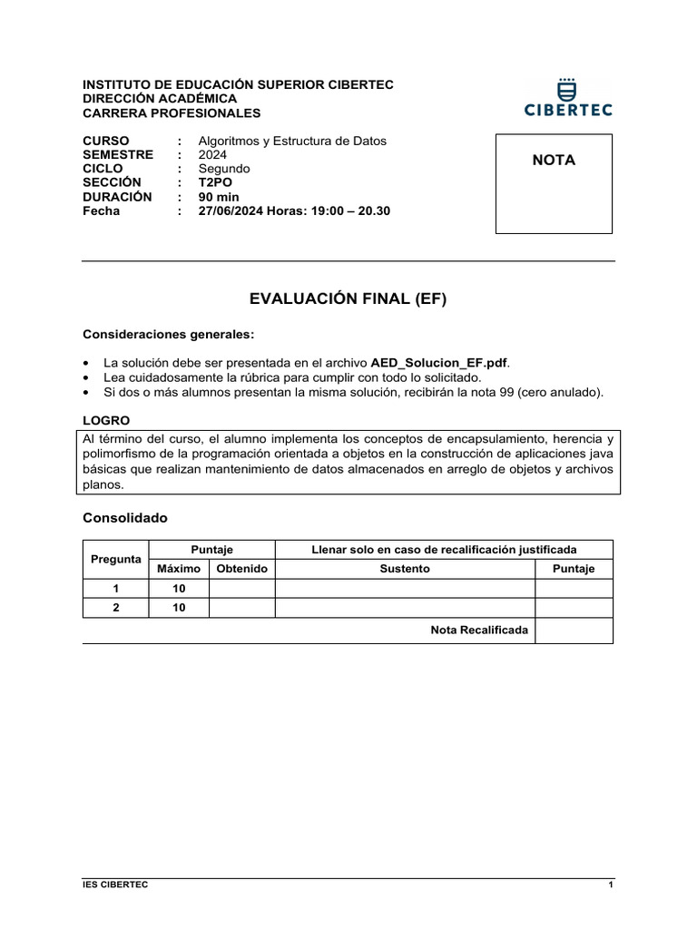 AED Solucion EF | PDF | Objeto (informática) | Constructor (Programación Orientada a Objetos)