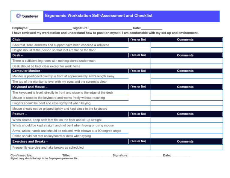 Foundever Ergonomic Workstation Self-Assessment and Checklist | PDF