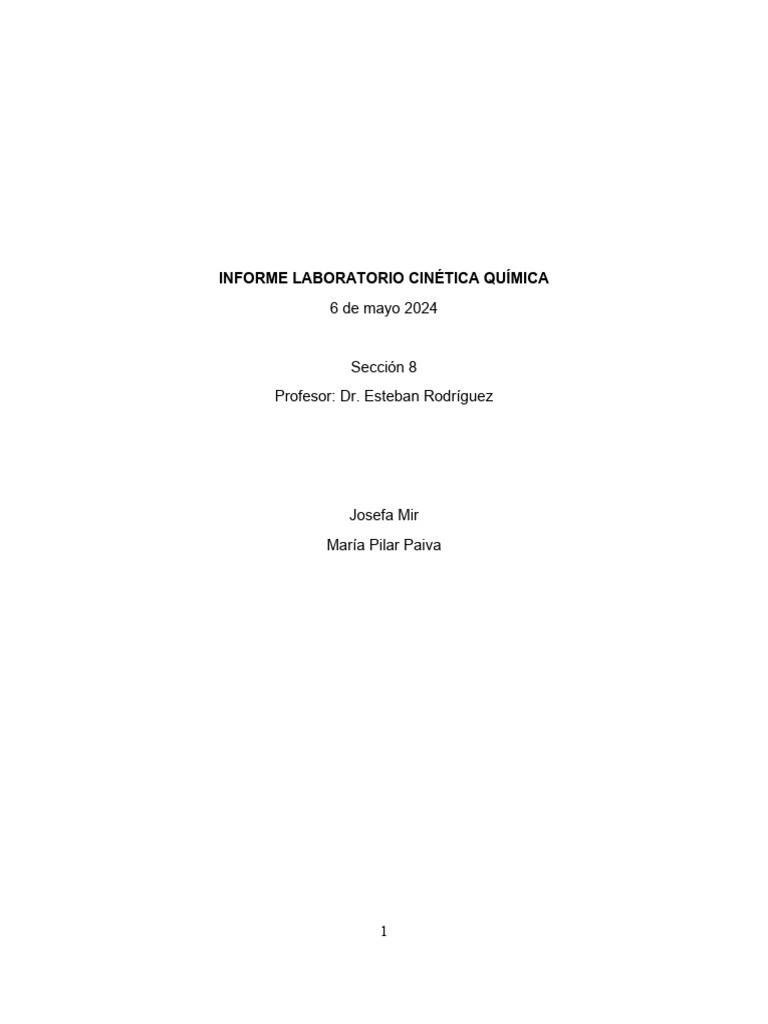 Informe Laboratorio 3 Química | PDF | Cinética química | Velocidad de reacción