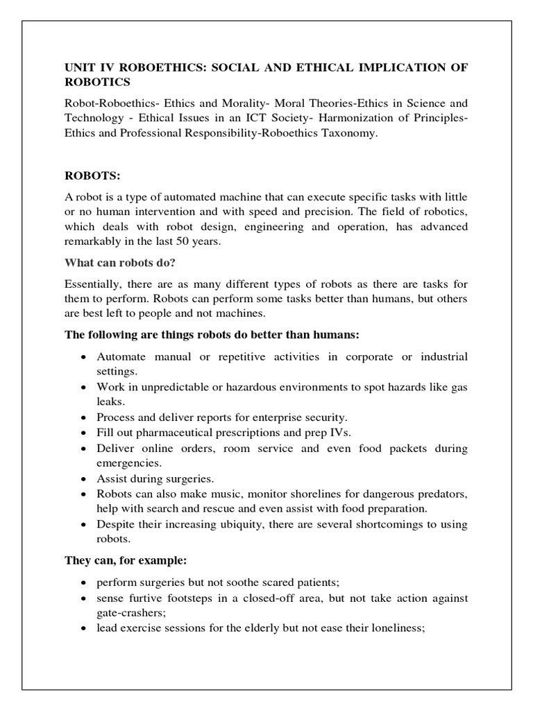 Unit IV Roboethics | PDF | Robot | Robotics