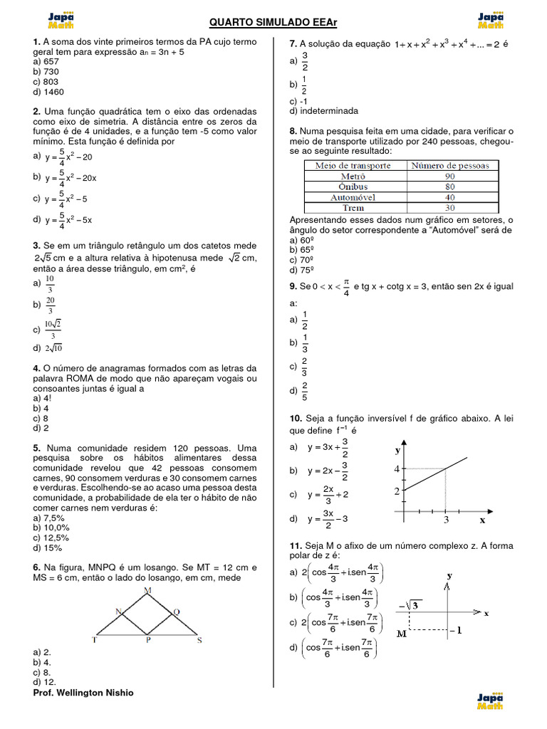 Simulado Matemática EEAr: Questões e Respostas | PDF | Triângulo | Formas geométricas