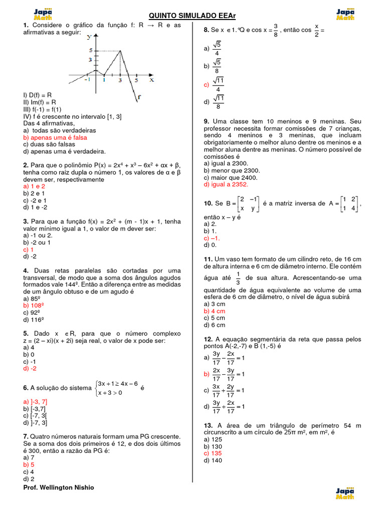 Quinto Simulado Eear - Gabarito | PDF | Euclides | Geometria Elementar
