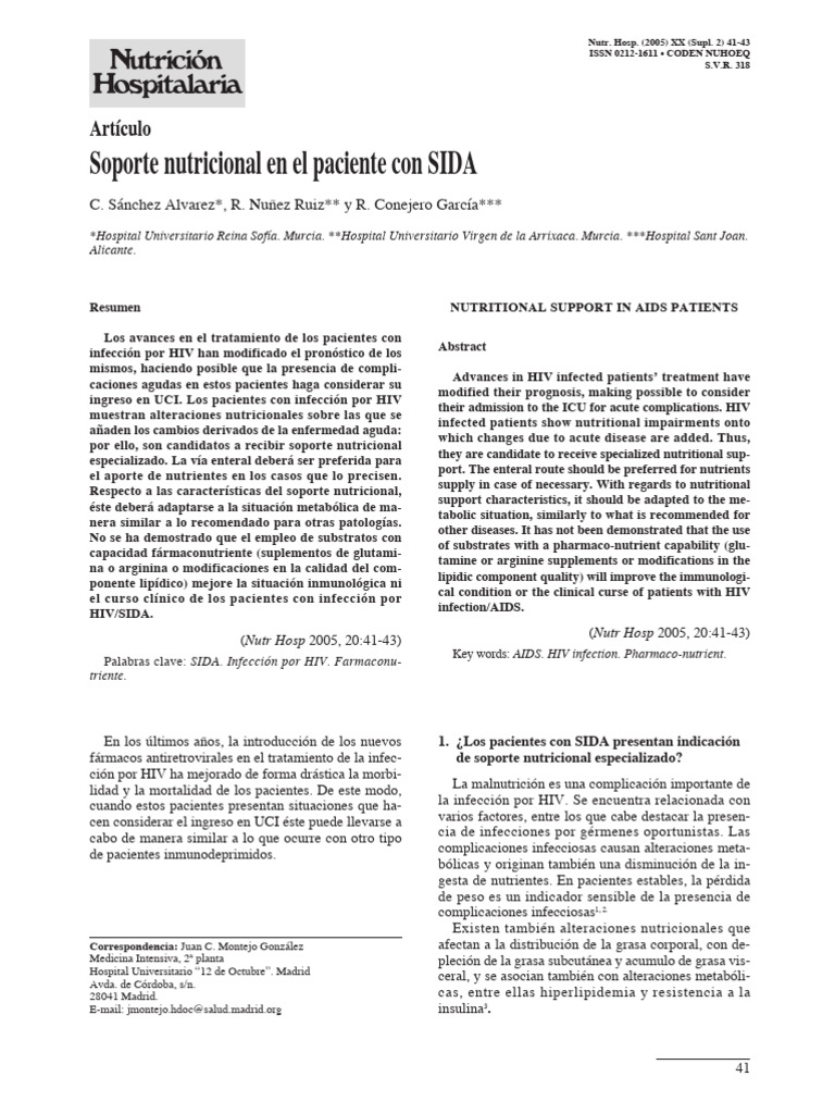 Soporte Nutricional en El Paciente Con VIH Sida | PDF | Lípido | Ciencias de la Salud