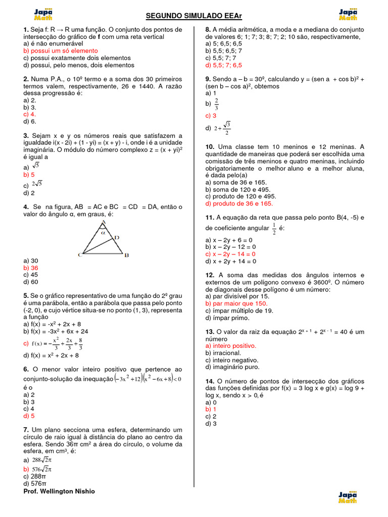Segundo Simulado Eear - Gabarito | PDF | Círculo | Ângulo