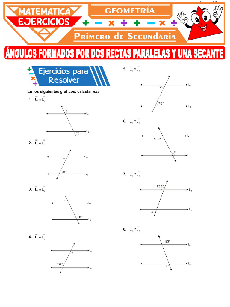 Angulos Formados Por Dos Rectas Paralelas y Una Secante para Primer Grado de Secundaria | PDF ...