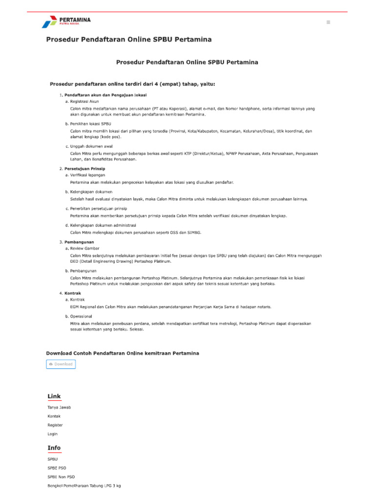 Prosedur Pendaftaran Kemitraan SPBU Pertamina | PDF