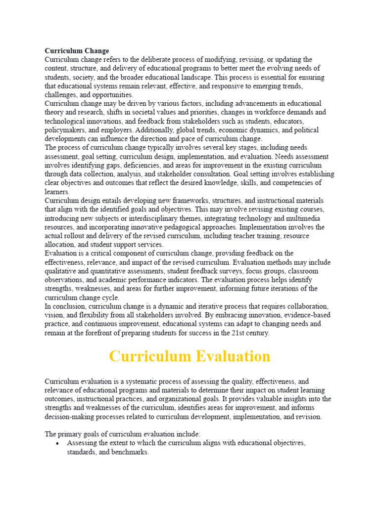 Unit 7. Curri. Change (Evaluation) | PDF | Evaluation | Curriculum