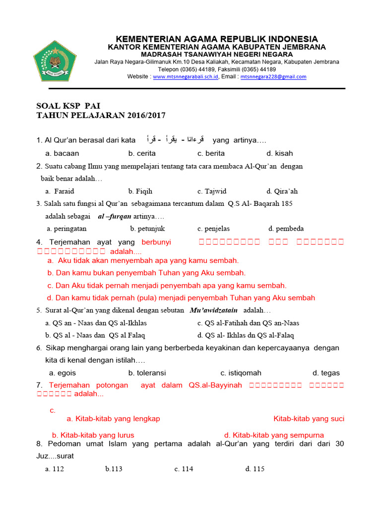 Soal KSP Pai 2017 | PDF | Agama & Spiritualitas
