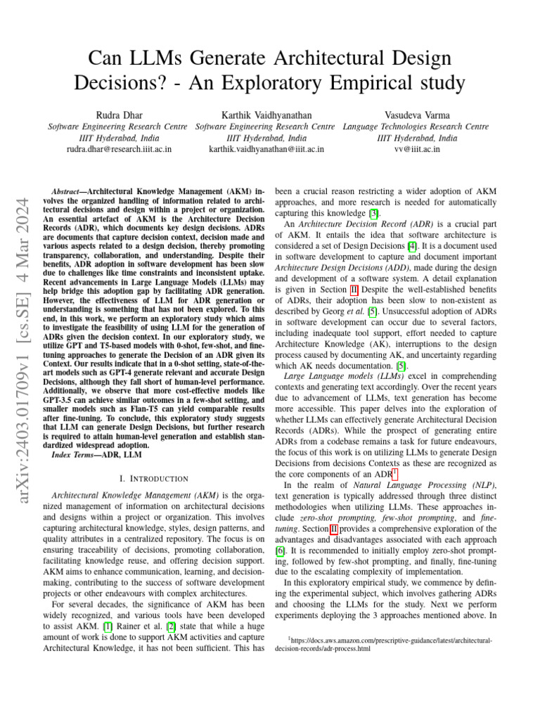 Can LLMs Generate Architectural Design Decisions | PDF | Machine ...