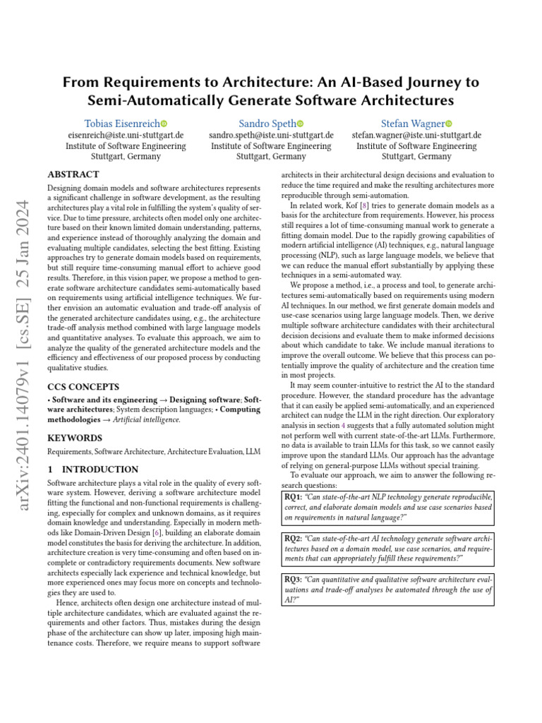 From Requirements To Architecture An AI Based Journey To Semi-Automatically Generate Software ...